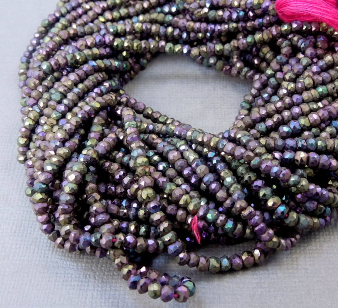 Pyrite Beads - 1 STRAND- 4mm Titanium Treated Purple Pyrite Rondelle ...