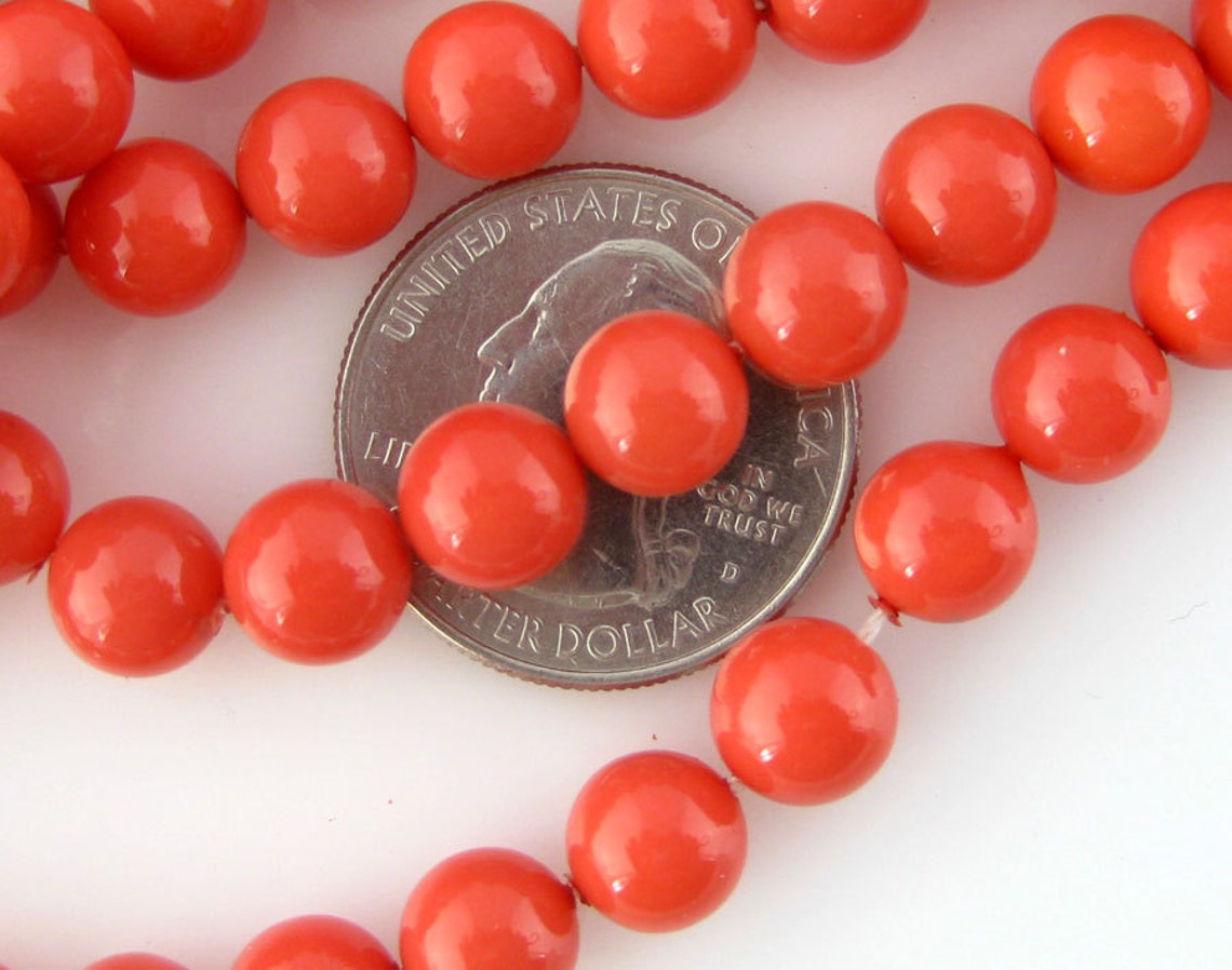 Coral Color Beads-- Dark Pink Dyed Coral Color Round 9mm Beads -- 1 ...