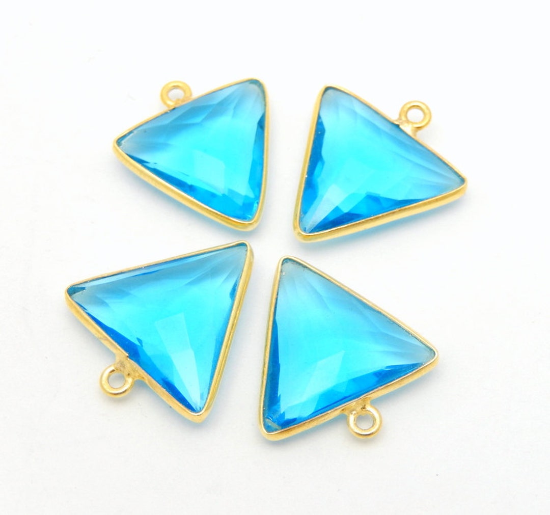 Blue Topaz Station Triangle Pendant- 17mm Gold Over Sterling Bezel ...