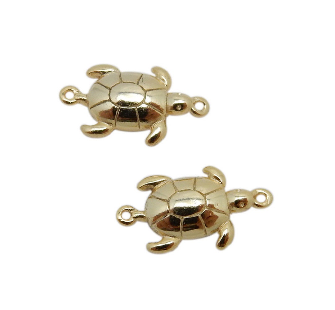 Tiny Turtle Double Bail Gold Over Sterling Silver Pendant Charm (LA-189 ...