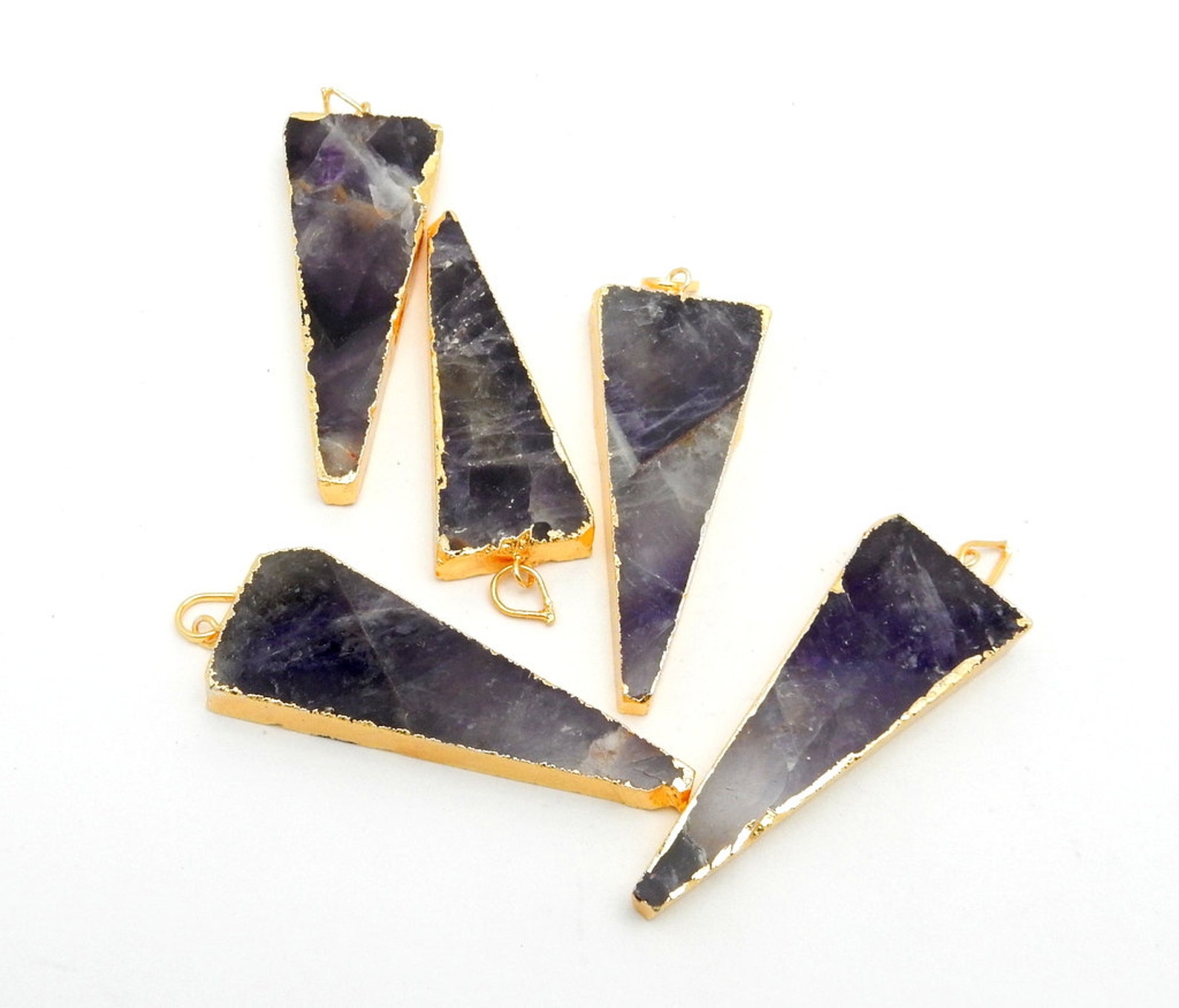 Amethyst Triangle Pendant With 24k Gold Electroplated Edge and | Etsy