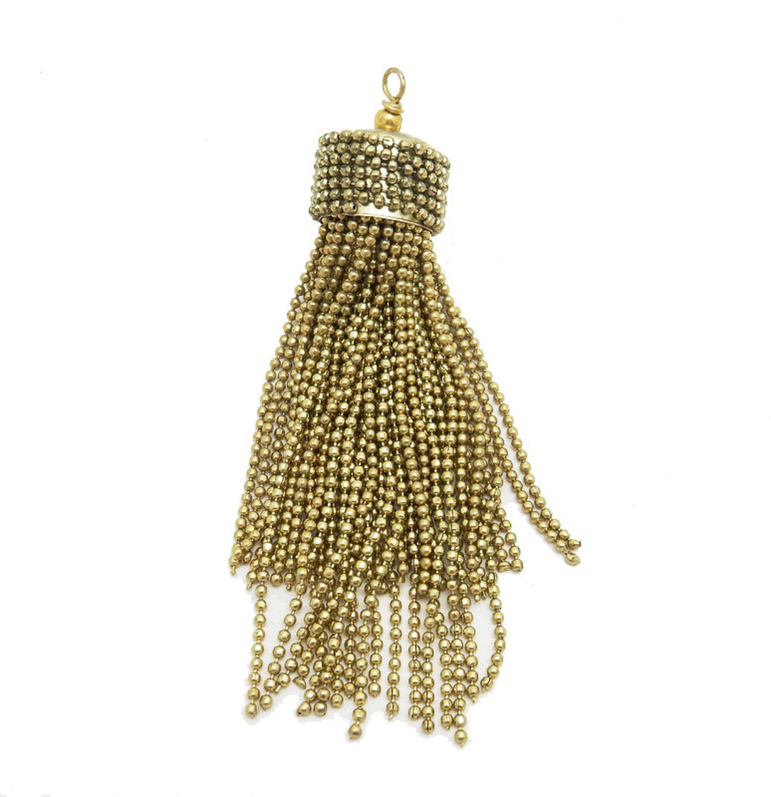 Tassel Gold Toned Brass Chain Tassle With Chain Cap and Wire Wrapped ...