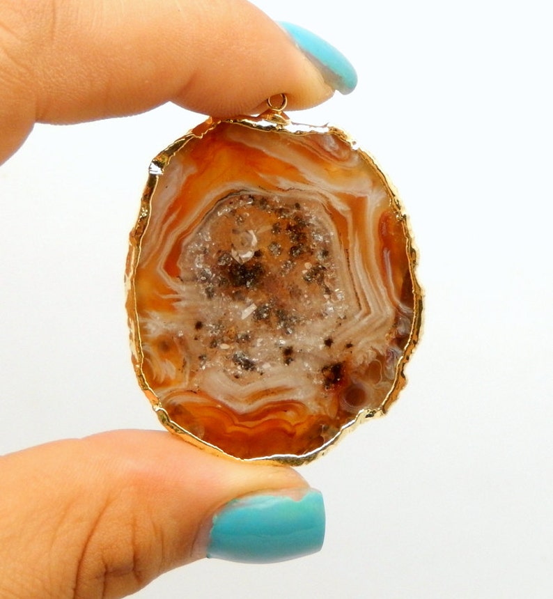 Large Freeform Occo geode druzy Pendant with Electroplated 24k | Etsy