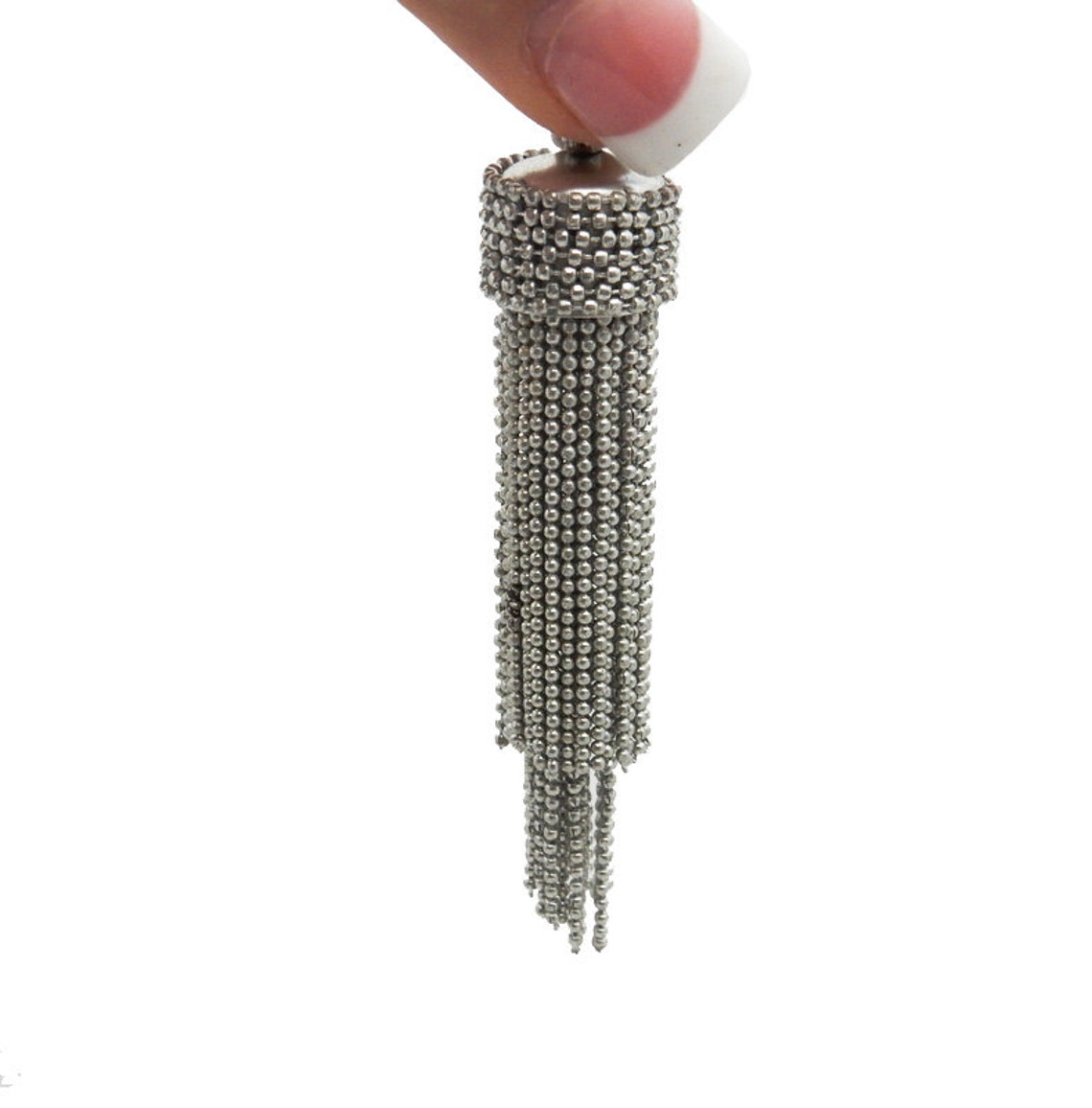 Tassel Silver Toned Brass Chain Tassle With Chain Cap and Wire Wrapped ...