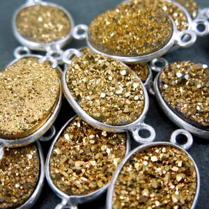 Druzy Druzzy Drusy Gold Oval Station Connector Charm Bezel Link Sterling Silver Double Bail 11mm ...
