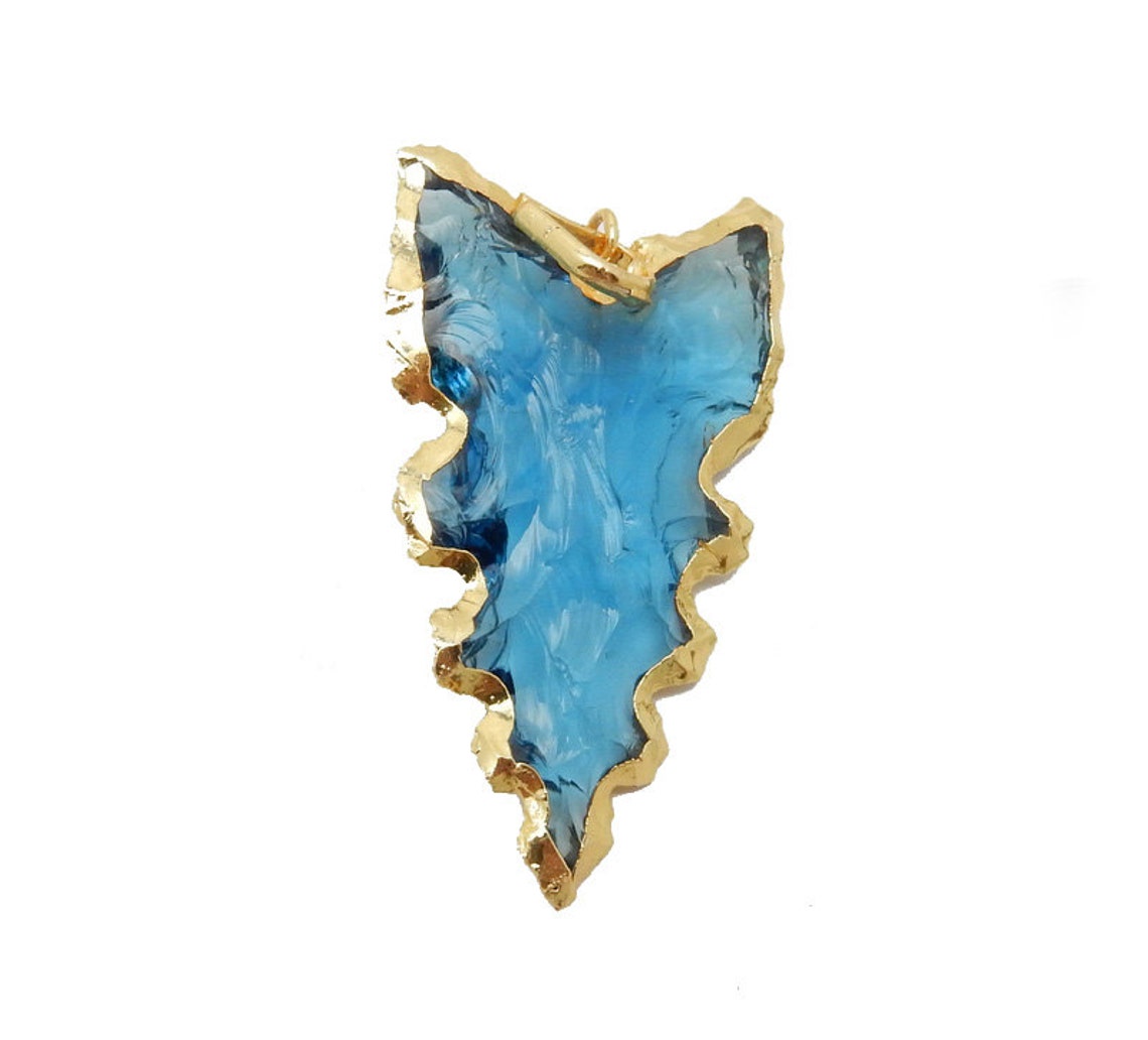Blue Glass Arrowhead Pendant With Electroplated 24k Gold Edge | Etsy