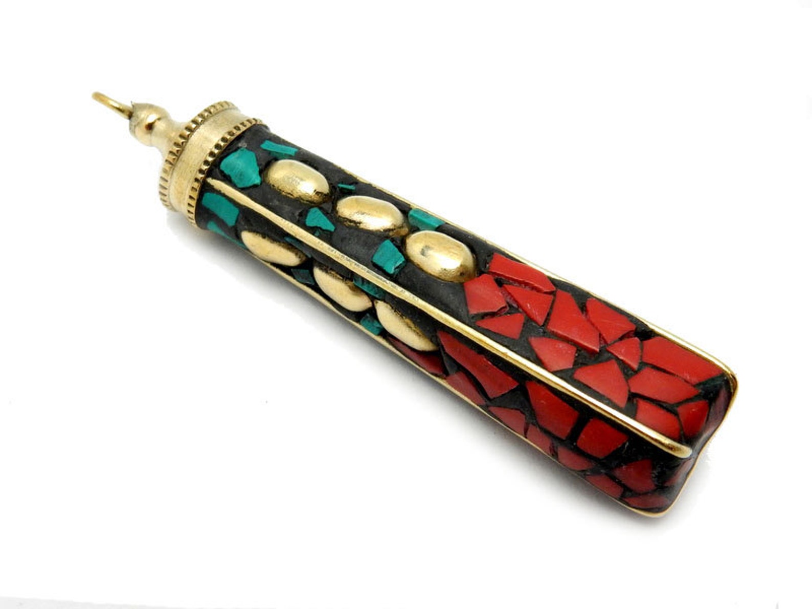 Tibetan Style Red Coral and Turquoise Mosaic Pendant With - Etsy