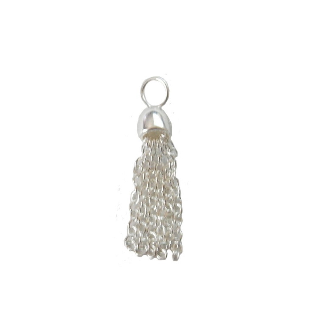 Tiny Sterling Silver Chain Tassle Pendant Charm With Sterling Silver ...