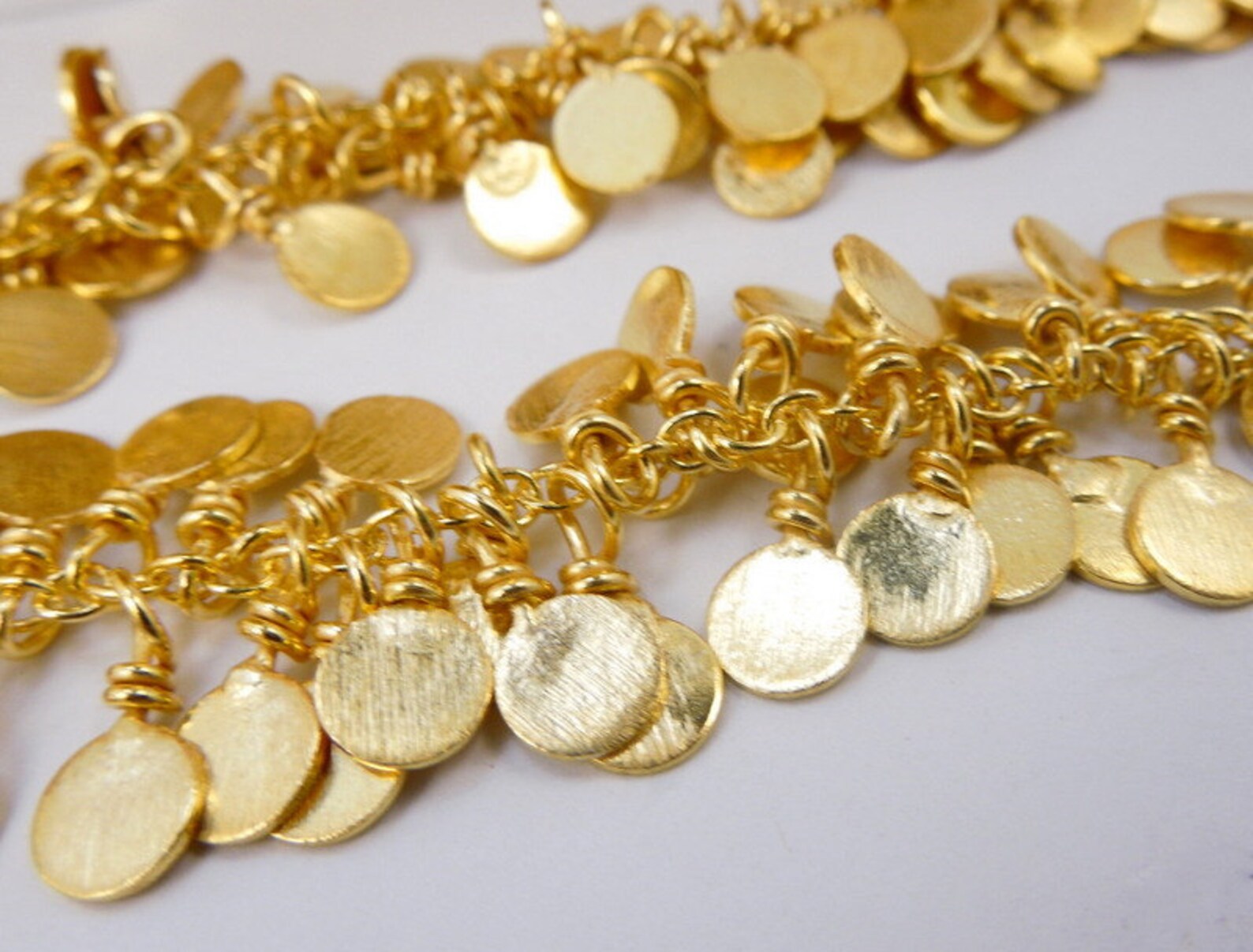 Gold Dangling Coin Chain-- Gold Plated Dangling Coin Charms on Gold ...