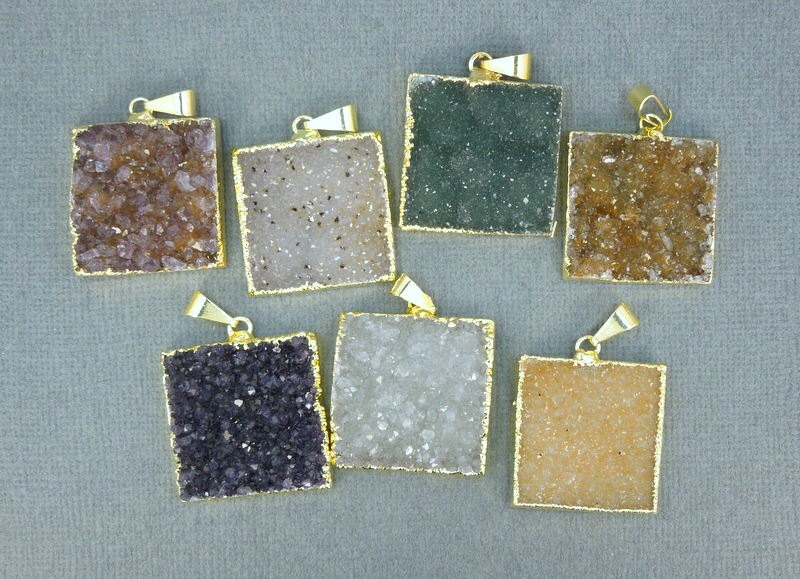 Druzy Druzzy Drusy Large Square Pendant edged in 24k gold | Etsy