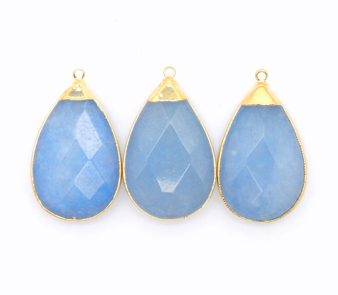 Powder Blue Jade Quartzite Drop Pendant Charm With 24k Electroplated ...