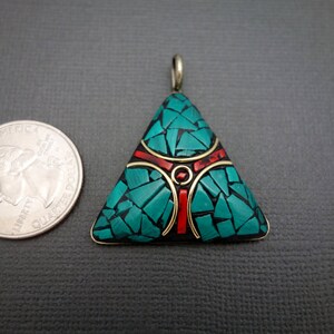 Triangle Pendant Turquoise Brass and Coral Color Tibetan Charm S29B8-02 ...