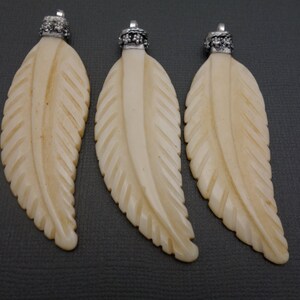 Bone Feather Pendant White Large Feather Pendant With Silver Plated Top ...