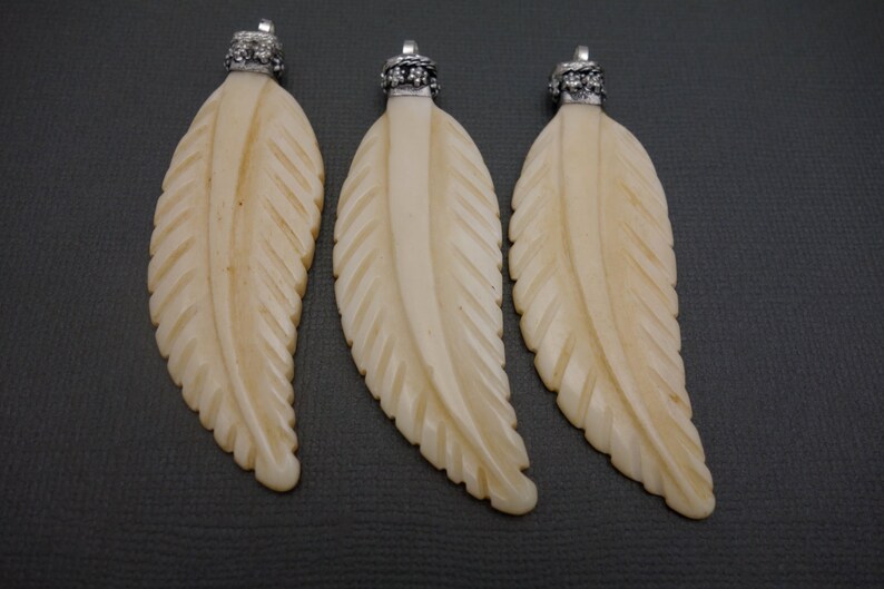 Bone Feather Pendant White Large Feather Pendant With Silver Plated Top ...