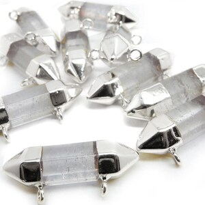 Double Terminated Crystal Quartz Double Bail Pendant With Electroplated ...