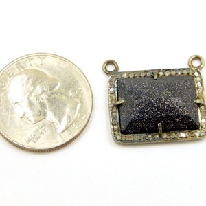 Pave Diamond Blue Goldstone Rectangle Double Bail Pendant Set in an ...