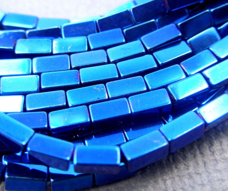 Hematite Beads-- 4mm X 2mm Blue Hematite Rectangle Tube Beads-- 1 ...