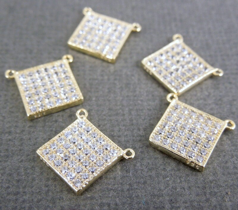 Gold Rhinestone CZ Square Double Bail Connector Pendant-- Small Gold ...