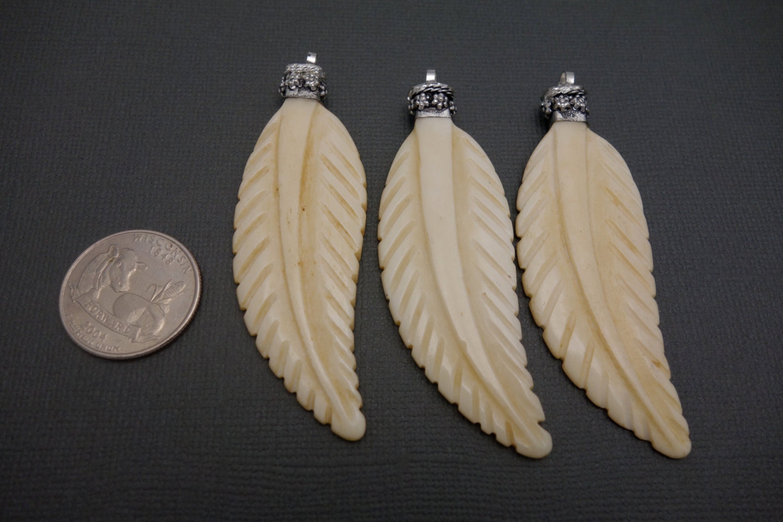 Bone Feather Pendant White Large Feather Pendant With Silver Plated Top ...