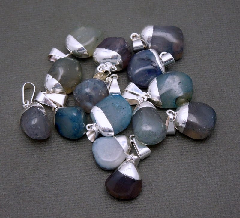 Petite Colorful Natural Agate Pendant- Tumbled Agate Pendant With ...