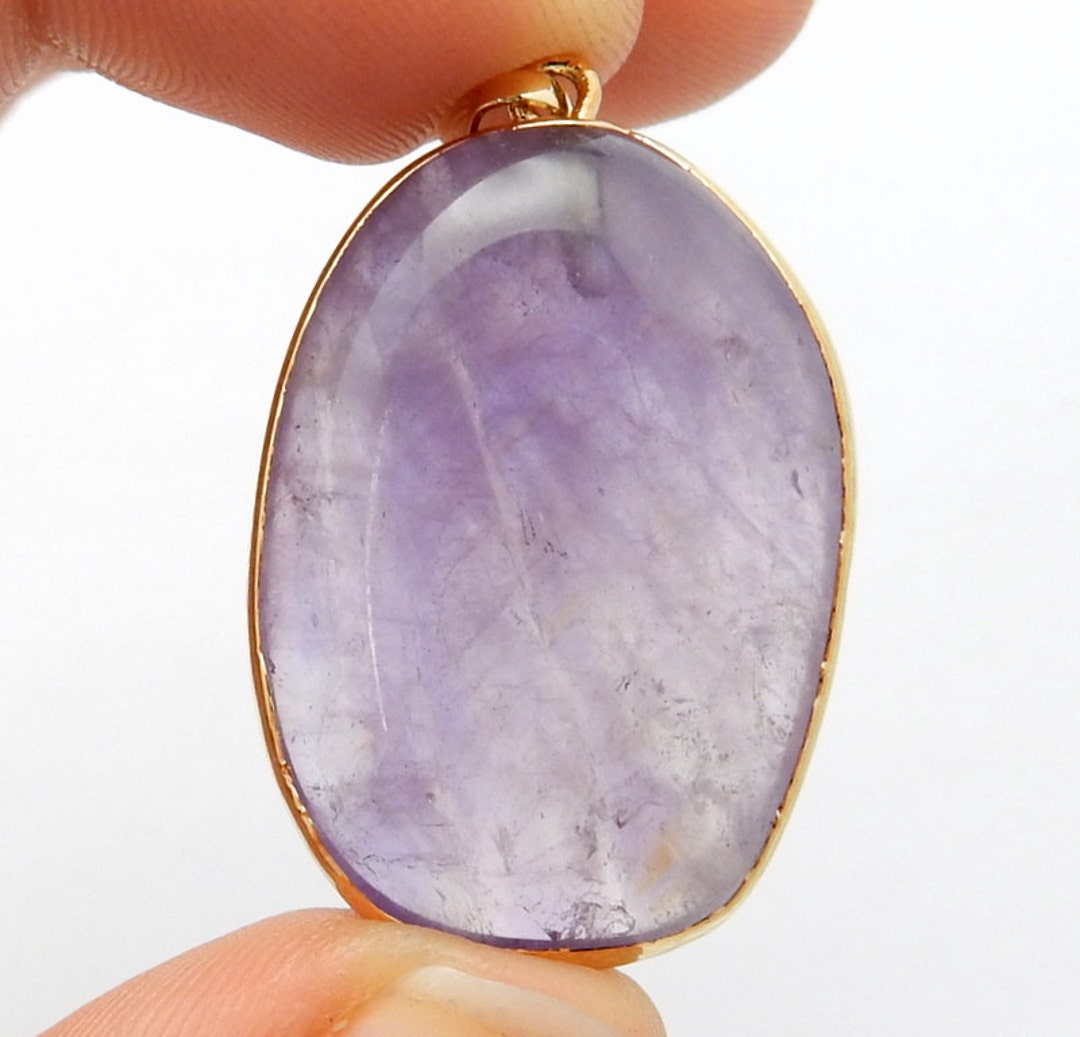 Natural Amethyst Pendant Charm With Electroplated 24k Gold Band ...