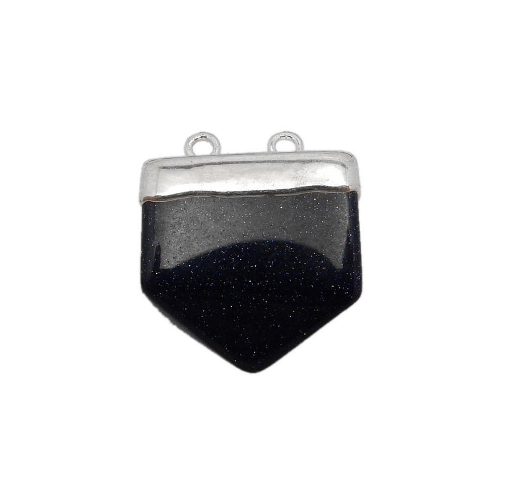 Blue Goldstone Shield Double Bail Pendant With Electroplated Silver Cap ...