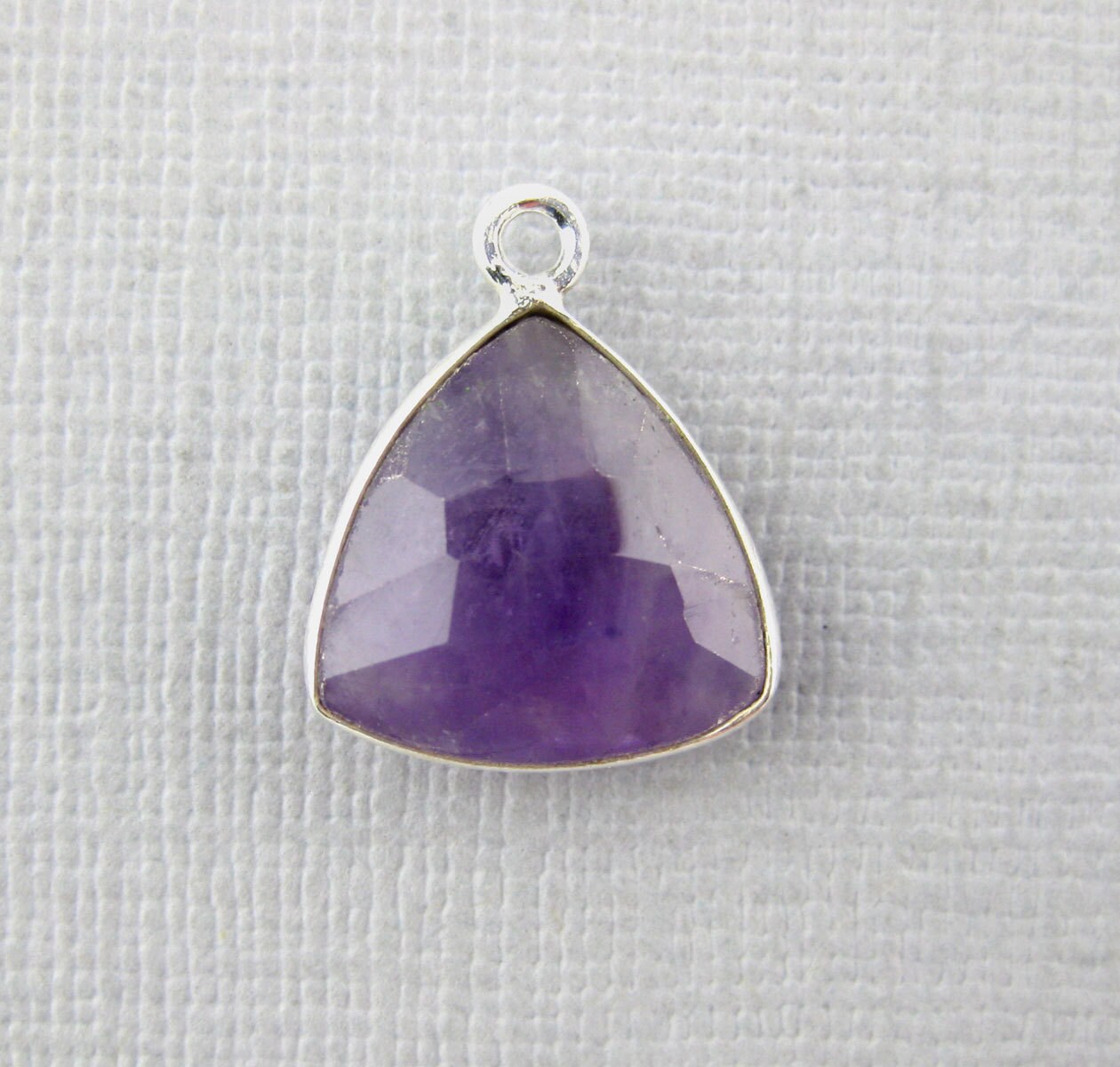 Amethyst Trillion Cut Station Charm Pendant- 13mm Sterling Silver Bezel ...