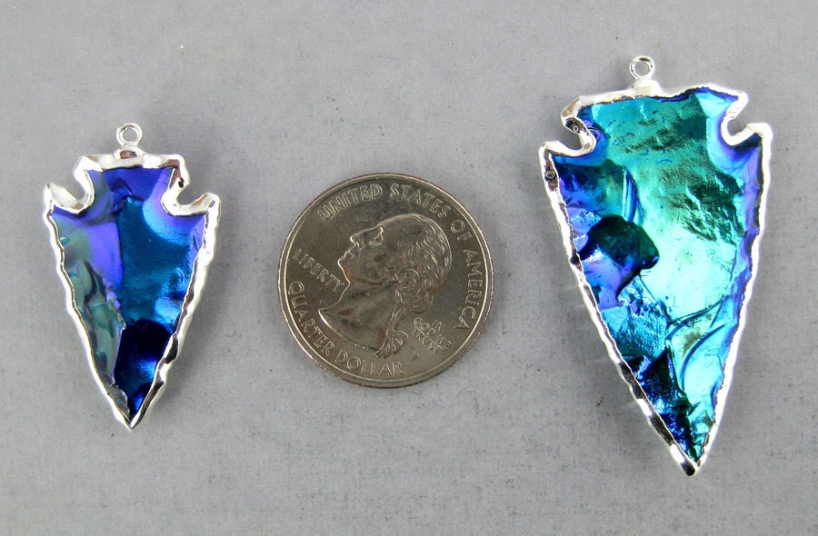 Arrowhead Pendant-- Mystic Blue Titanium Arrowhead With Silver ...
