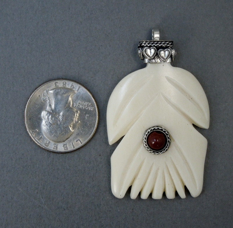 Bone Wing Pendant With Brown Gemstone Inlay and Silver Toned - Etsy