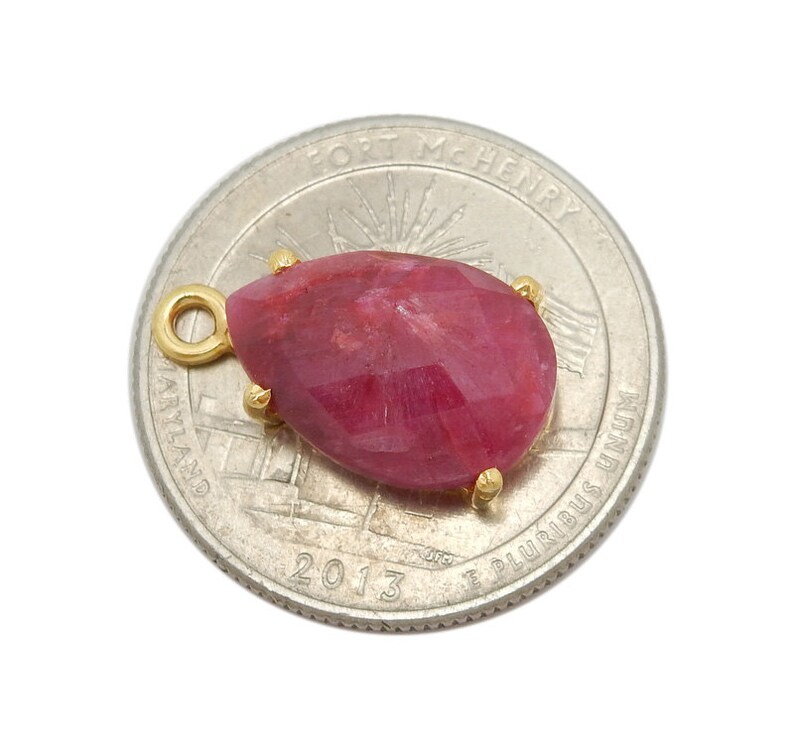 Gemstone Teardrop Pendant Dyed Ruby Teardrop set in Gold | Etsy