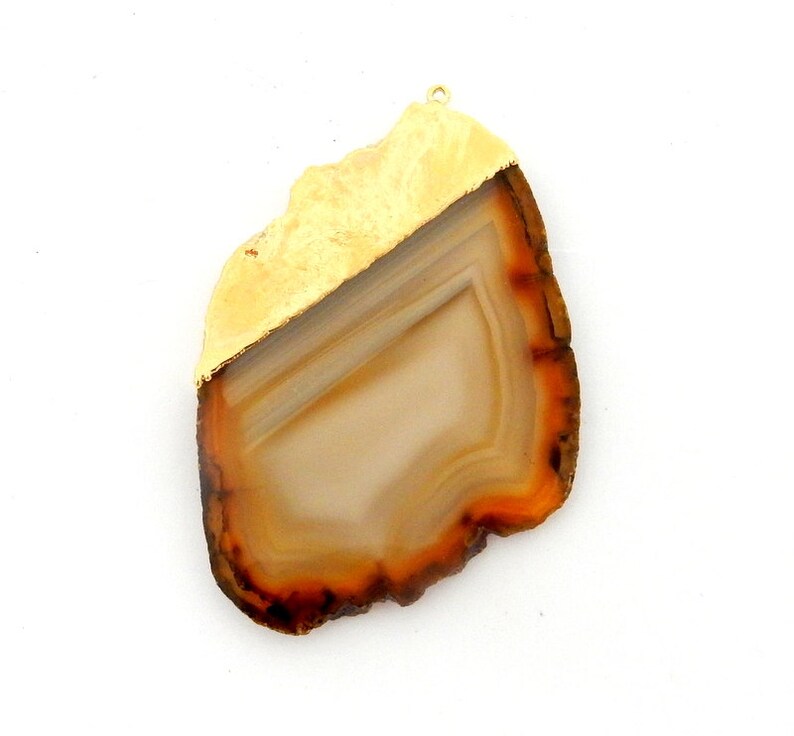 Tan/brown Freeform Agate Slice Pendant With Electroplated 24k - Etsy