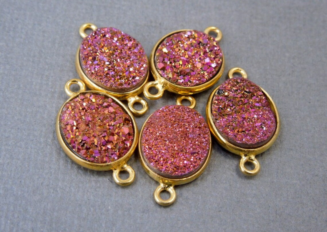 Pink Druzy Druzzy Drusy Oval Station Connector Charm Bezel | Etsy