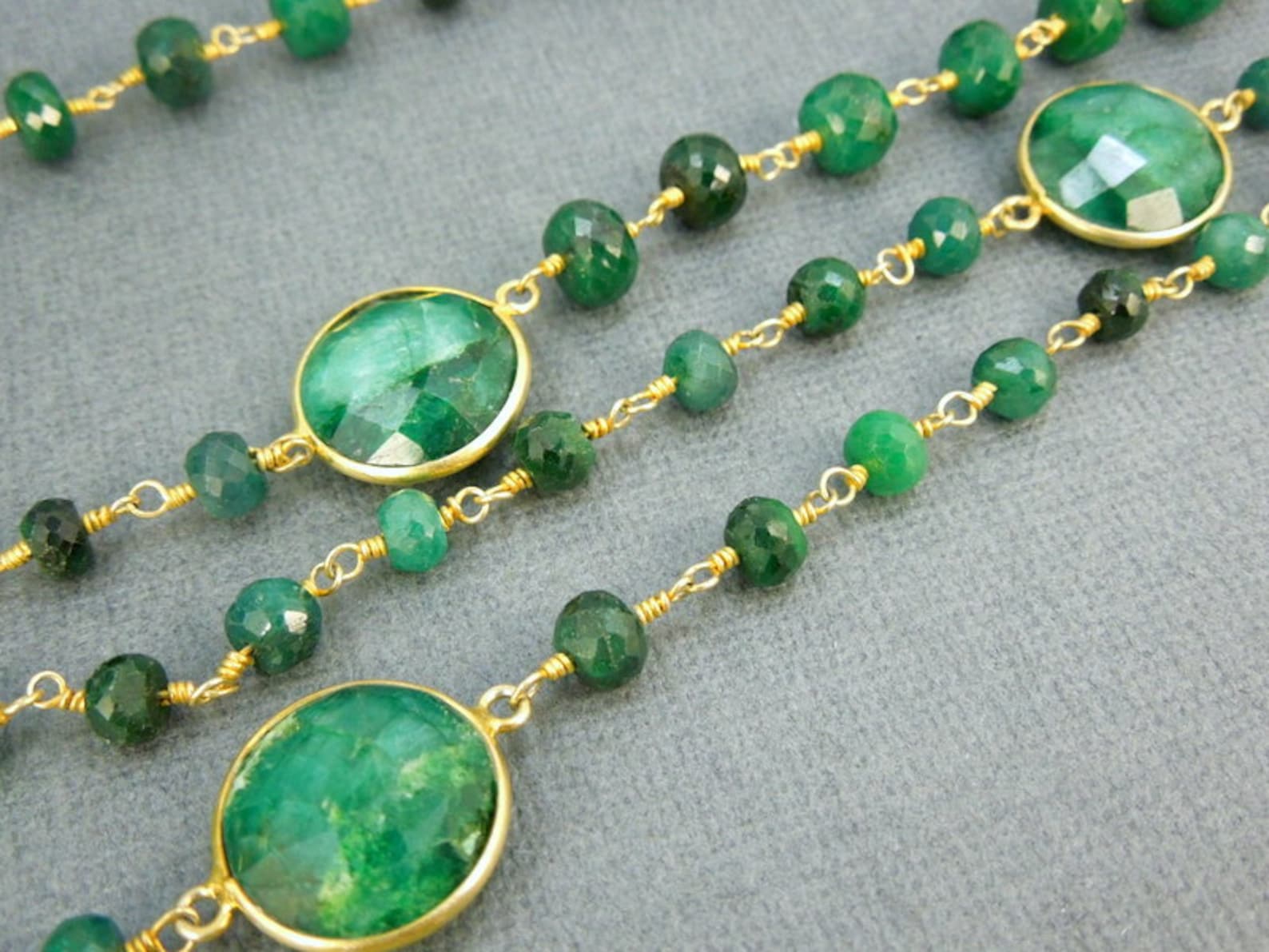 Dyed Emerald Wire Wrapped Beaded Chain With Dyed Emerald Connectors ...