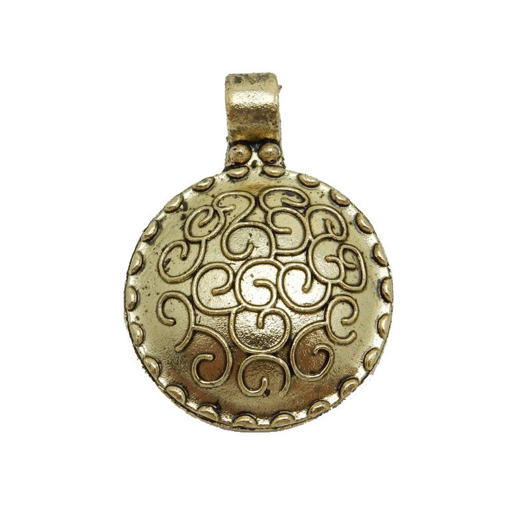 5 Round Gold Toned Coin Pendant With Intricate Swirl Design - BULK LOT ...