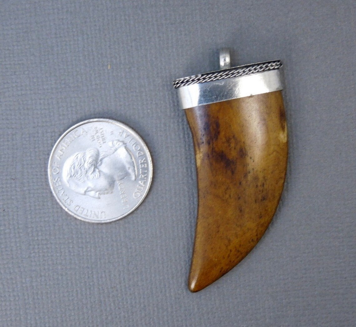 Tibetan Brown Carved Bone Horn Pendant With Silver Tone Cap - Etsy