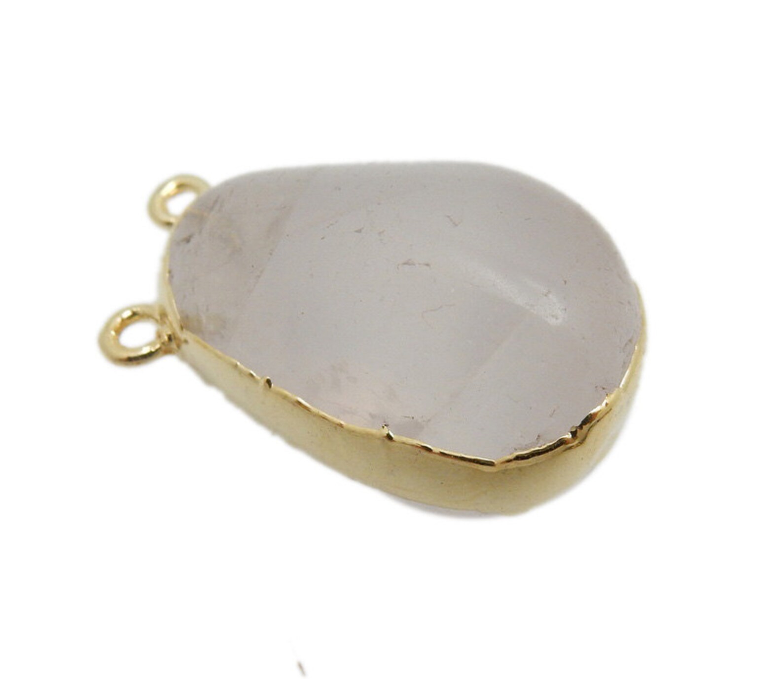 Rose Quartz Tumbled Stone Double Bail Pendant With Electroplated 24k ...