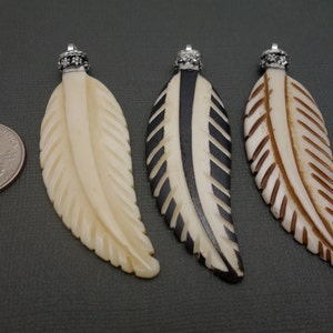 Bone Feather Pendant White Large Feather Pendant With Silver Plated Top ...