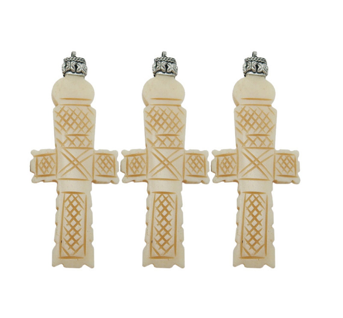 Cross Pendant Carved Bone Cross Pendant With Engraved Silver - Etsy