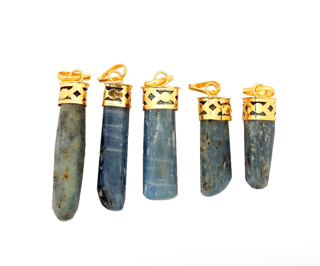 Tumbled Blue Kyanite Pendant With Gold Plated Cap (S46B5-01) - Etsy