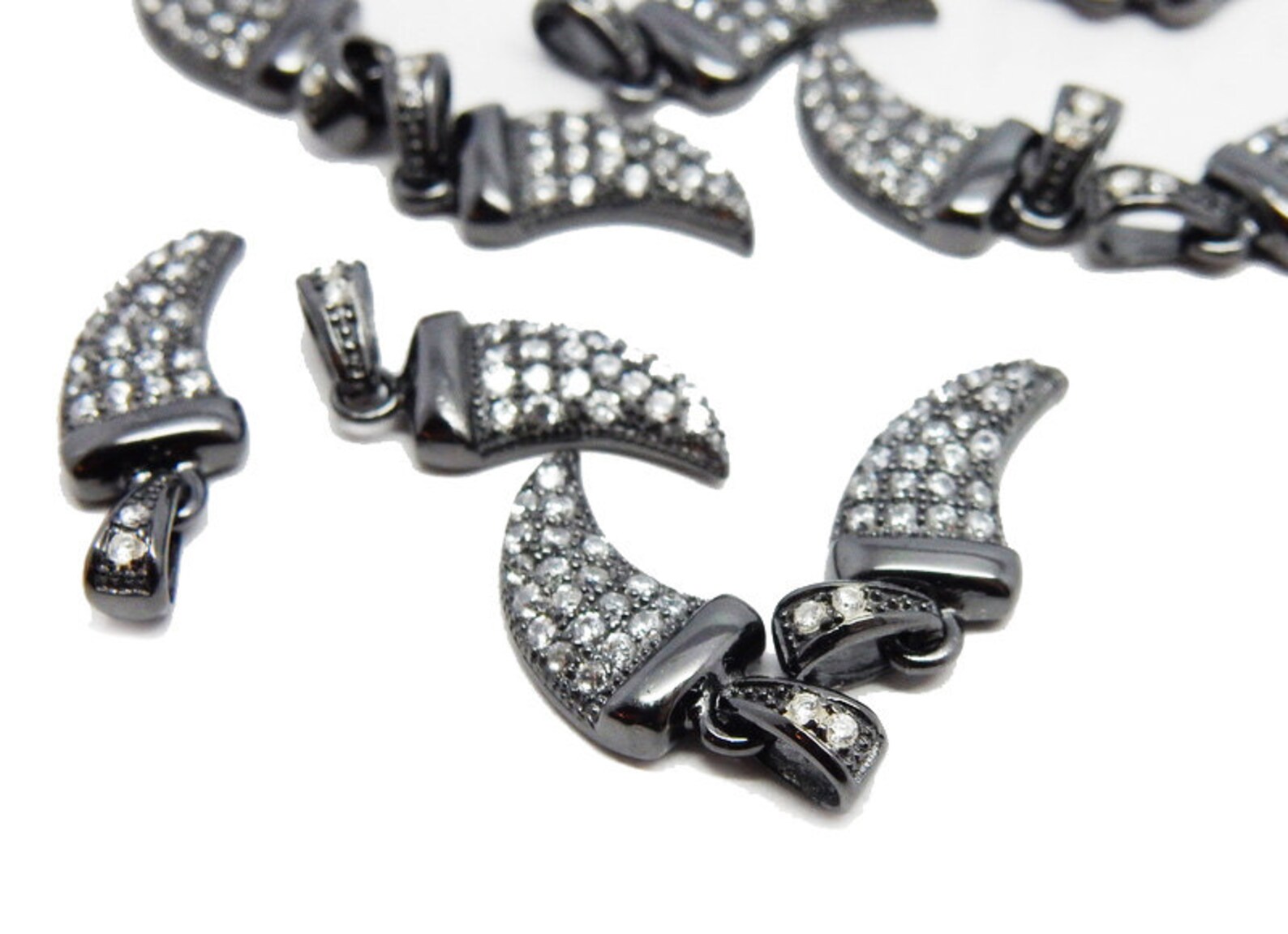 Petite Oxidized Sterling Silver Horn Pendant With Rhinestone Pave ...