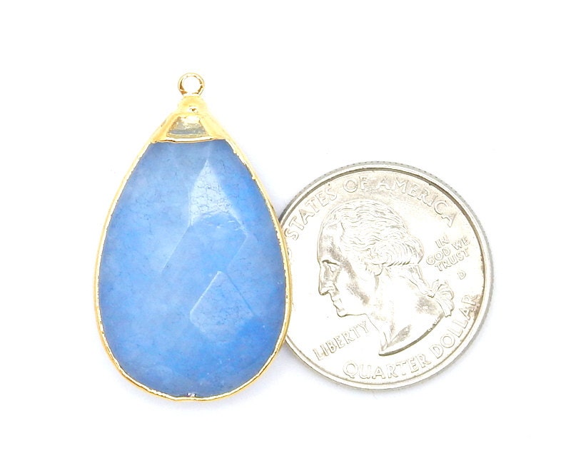 Powder Blue Jade Quartzite Drop Pendant Charm With 24k | Etsy