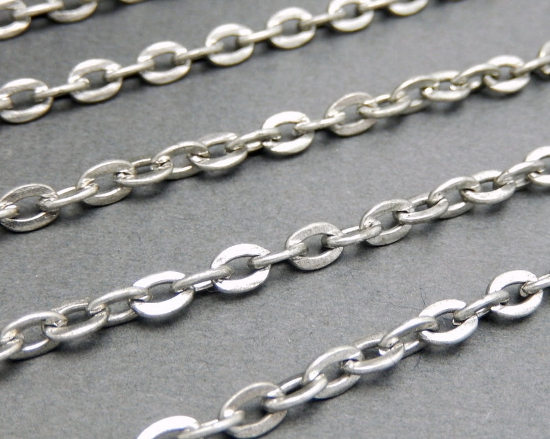 Antique Silver Chain -- Silver Toned Oval Link Wire Cable Chain-- (CHN ...