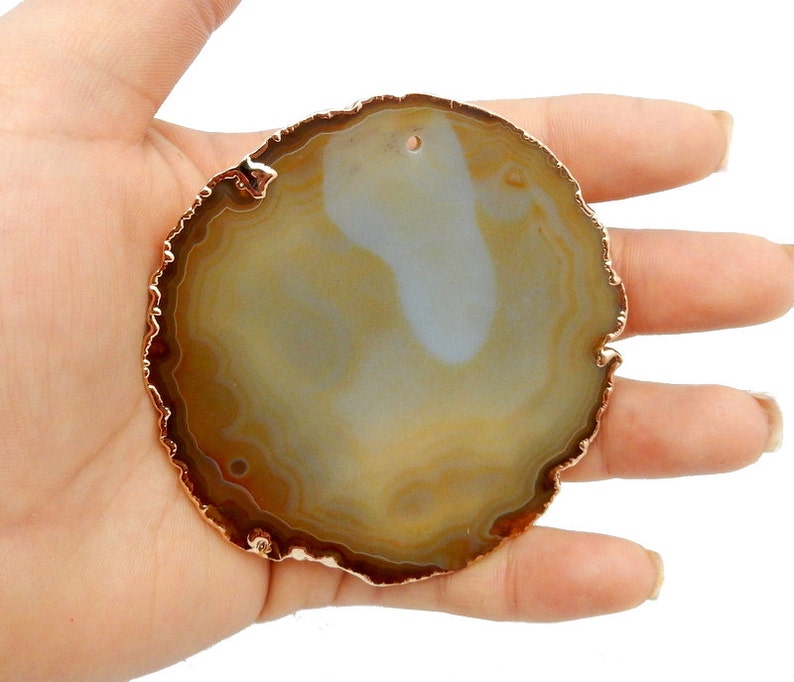 Drilled Plated Agate Slice Large Brown Agate Slice Druzy - Etsy