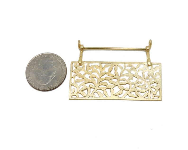 Gold Toned Rectangle Double Bail Pendant With Intricate - Etsy