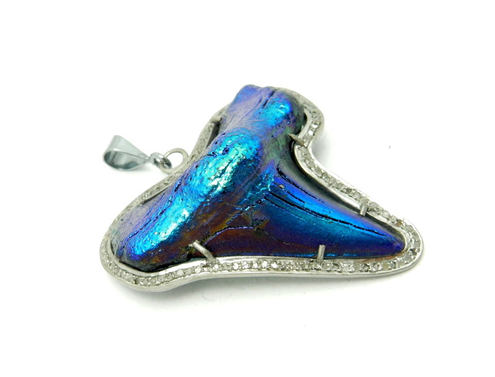 Mystic Blue Lovely Large Shark Tooth Pave Diamond Pendant Set - Etsy