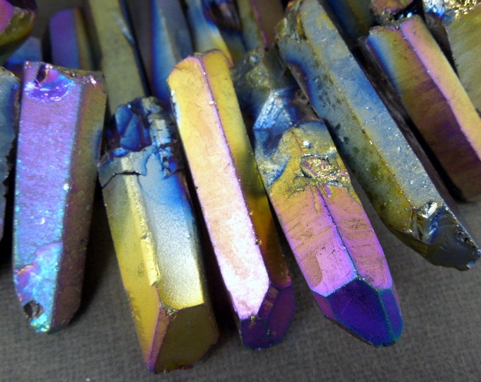 Mystic Blue Titanium Crystal Quartz Spike Beads-- 10 BEADS (BB-32 X-10 ...