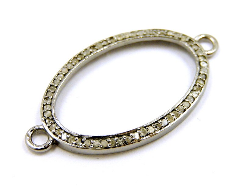 Oxidized Sterling Silver Oval Pendant with Pave DIAMOND | Etsy