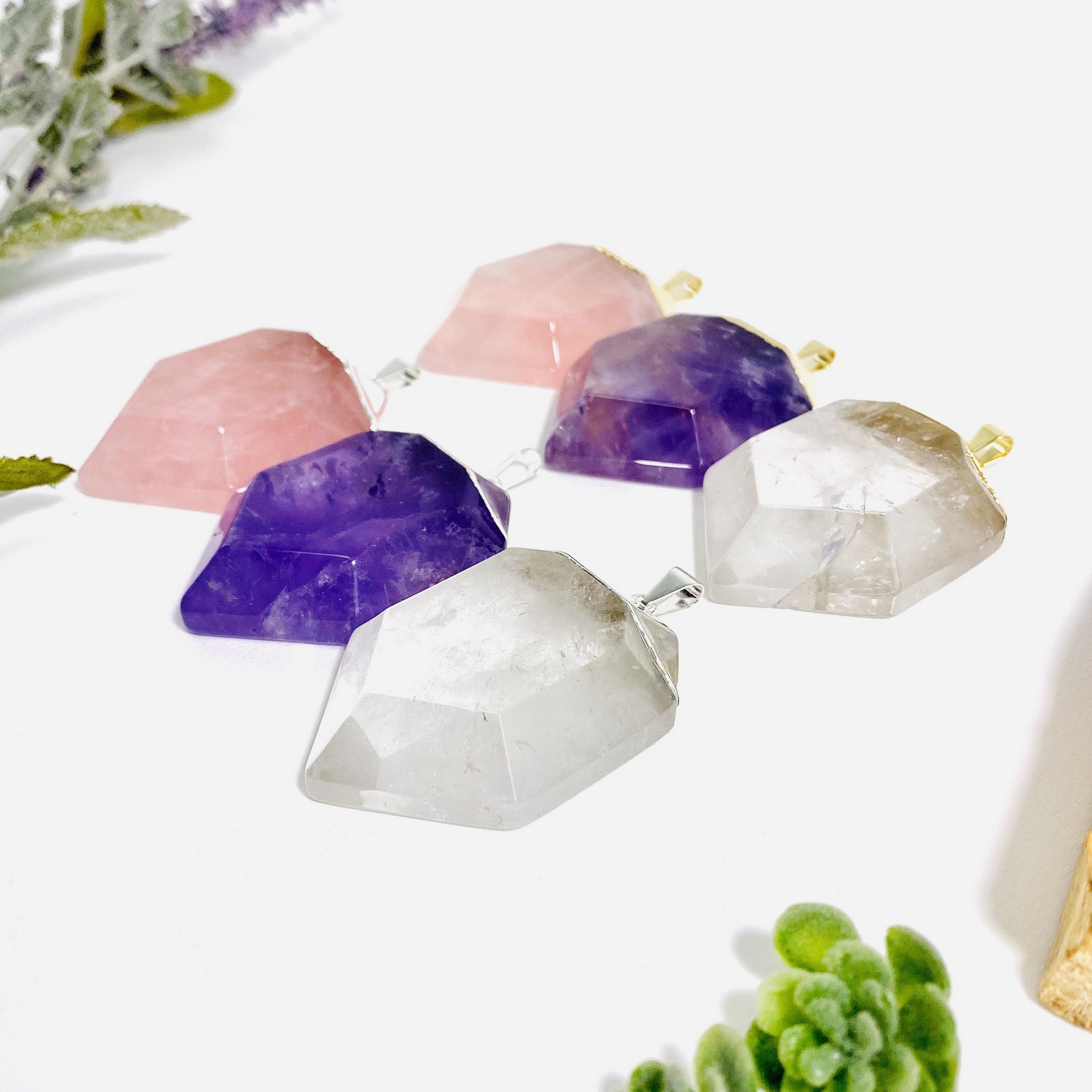 Gemstone Shield Pendant With Electroplated 24k Gold/silver Cap (S55B27 ...