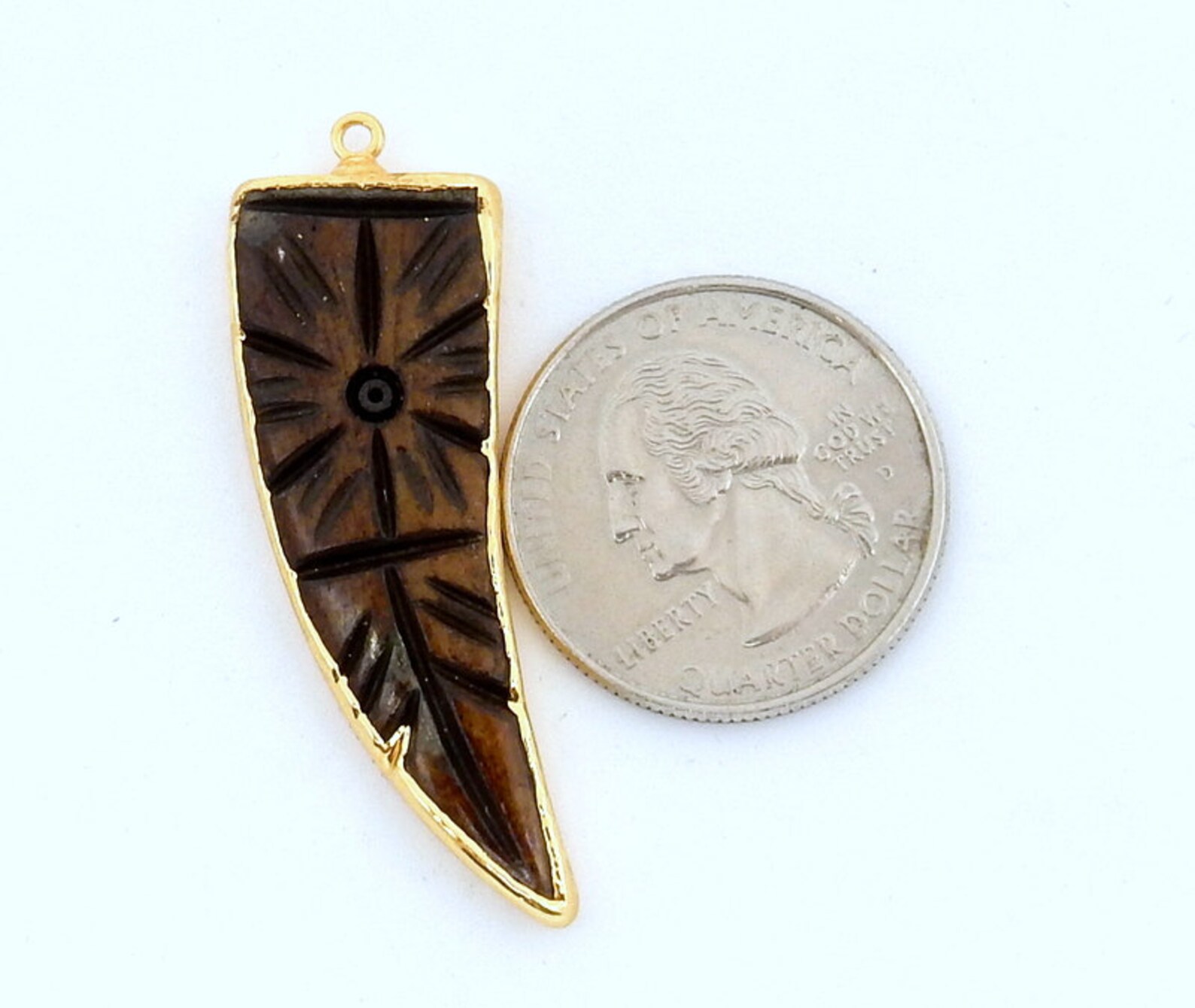 Brown Bone Horn Carved Pendant Spike With 24k Gold - Etsy