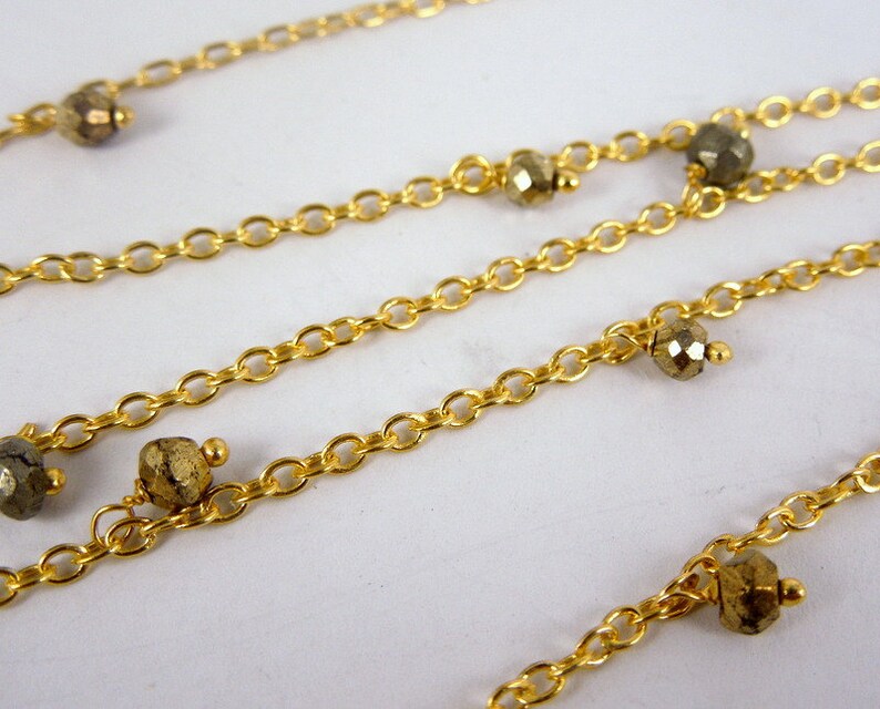 Pyrite Dangling Beads on Gold Link Chain Gold Plated Pyrite | Etsy